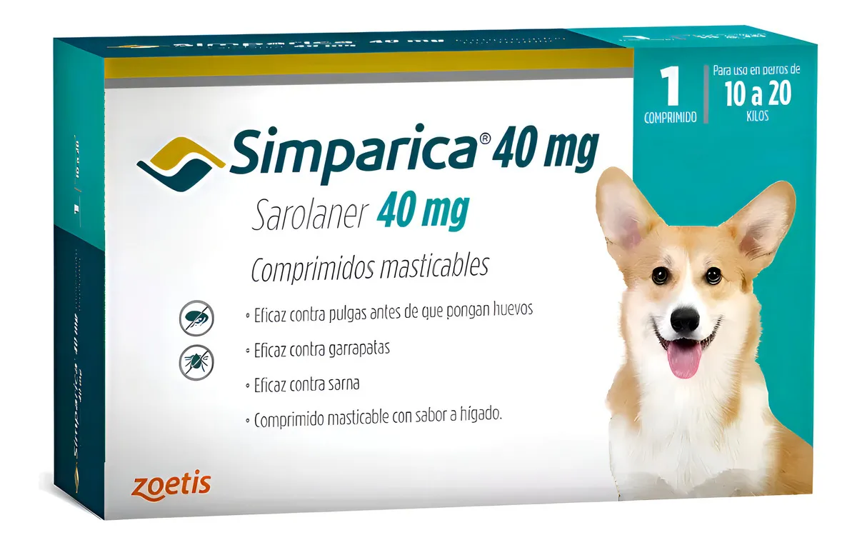 Simparica 40mg 10 a 20 kg x1 comprimido - Global Mart